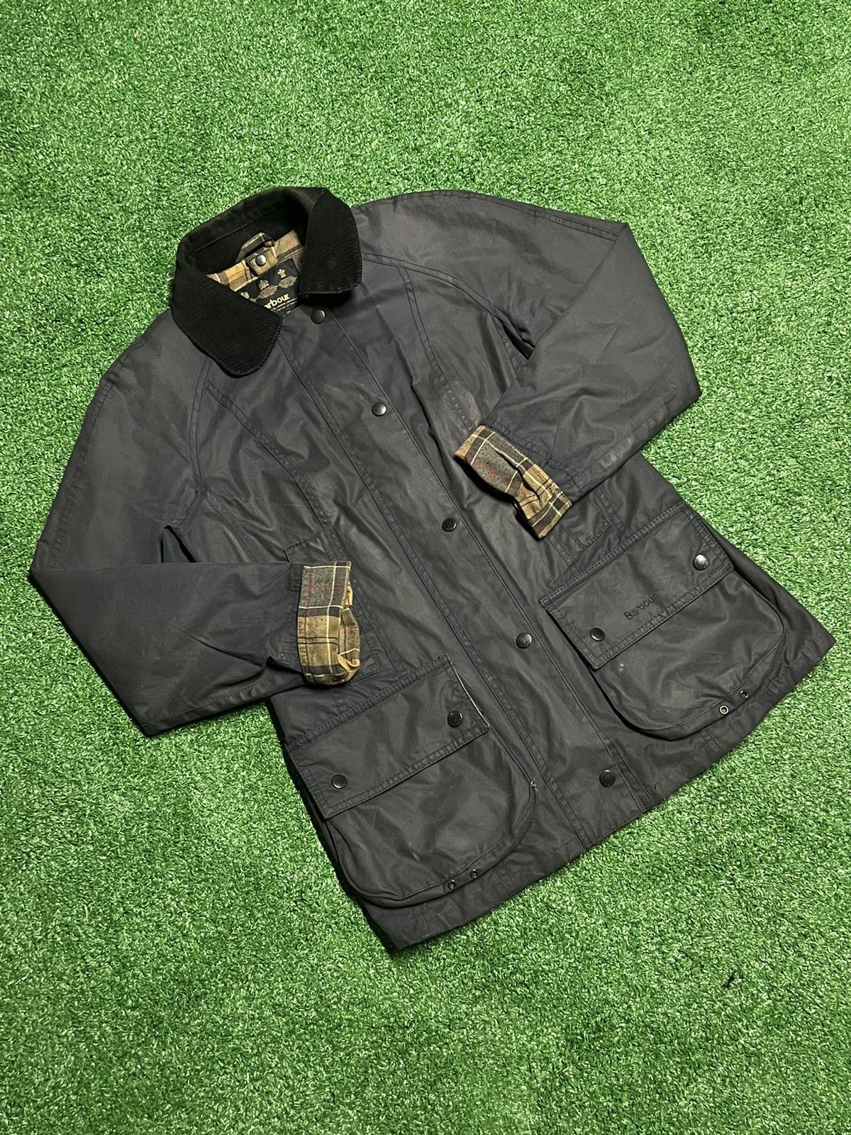 Barbour × Vintage Vintage Barbour Waxed Cotton Jacket Plaid-lined 90s ...