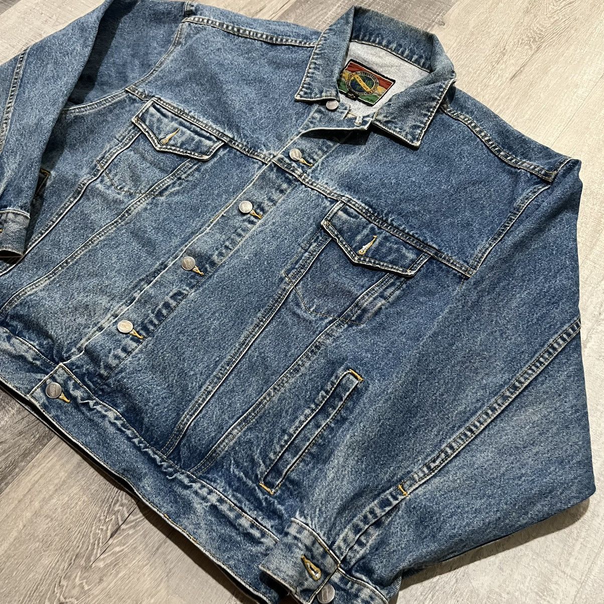 Structure × Vintage VTG Structure Blue Denim Faded 90s Hip Hop Trucker ...