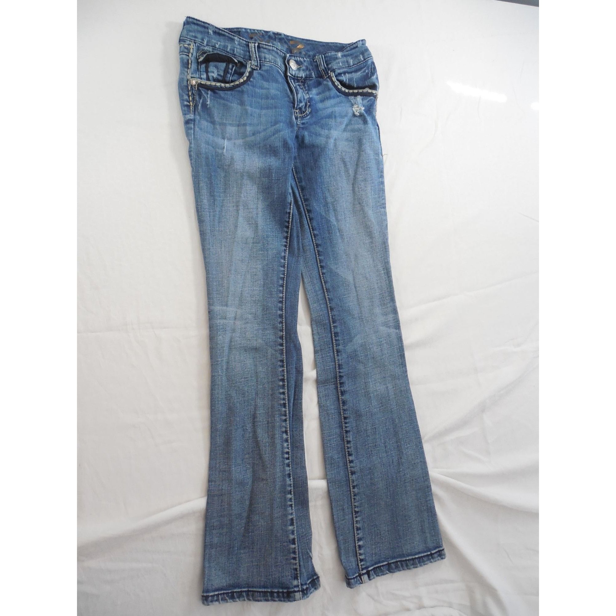 Seven 7 Seven 7 Jeans Women Sz 27 Blue Denim Straight Leg Distressed ...