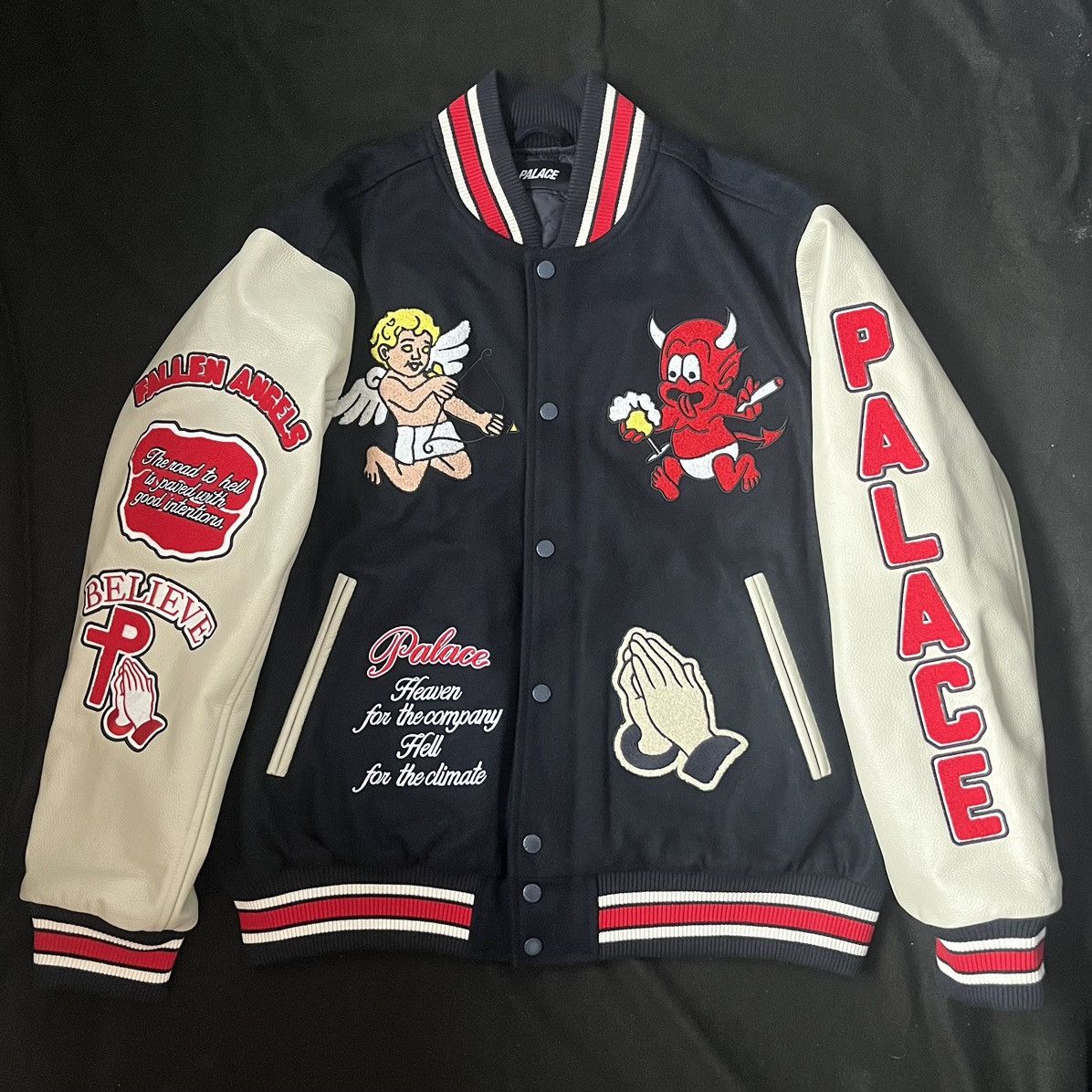 Palace Palace Fallen Angels Varsity Jacket Navy🪽 | Grailed