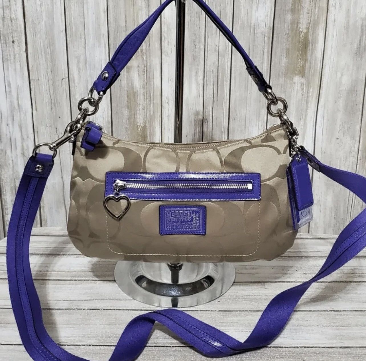 Coach Coach Authentic Khaki/Purple Signature Crossbody F-20044. | Grailed