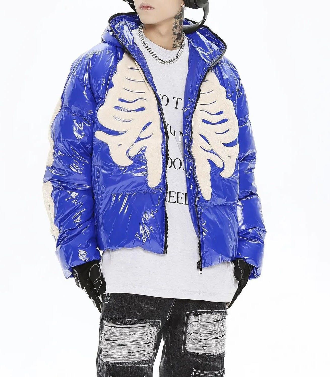 Streetwear Skeleton Blue Puffer Jacket | Grailed