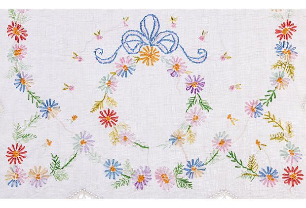 Designer 1920s Embroidered Linen Table Runner | Grailed