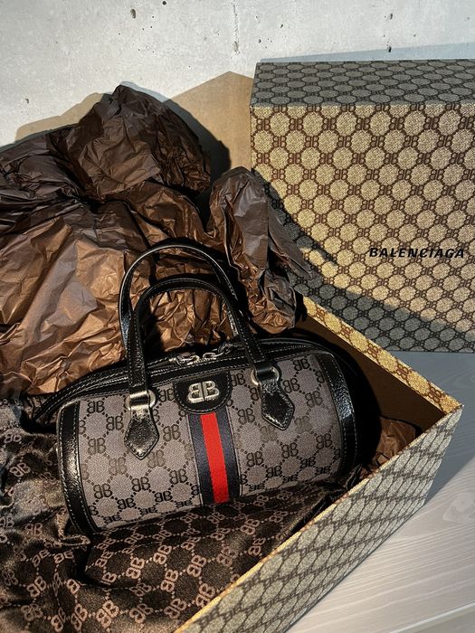 Gucci Gucci x Balenciaga Black Monogram Jacquard Canvas Hacker bag ...