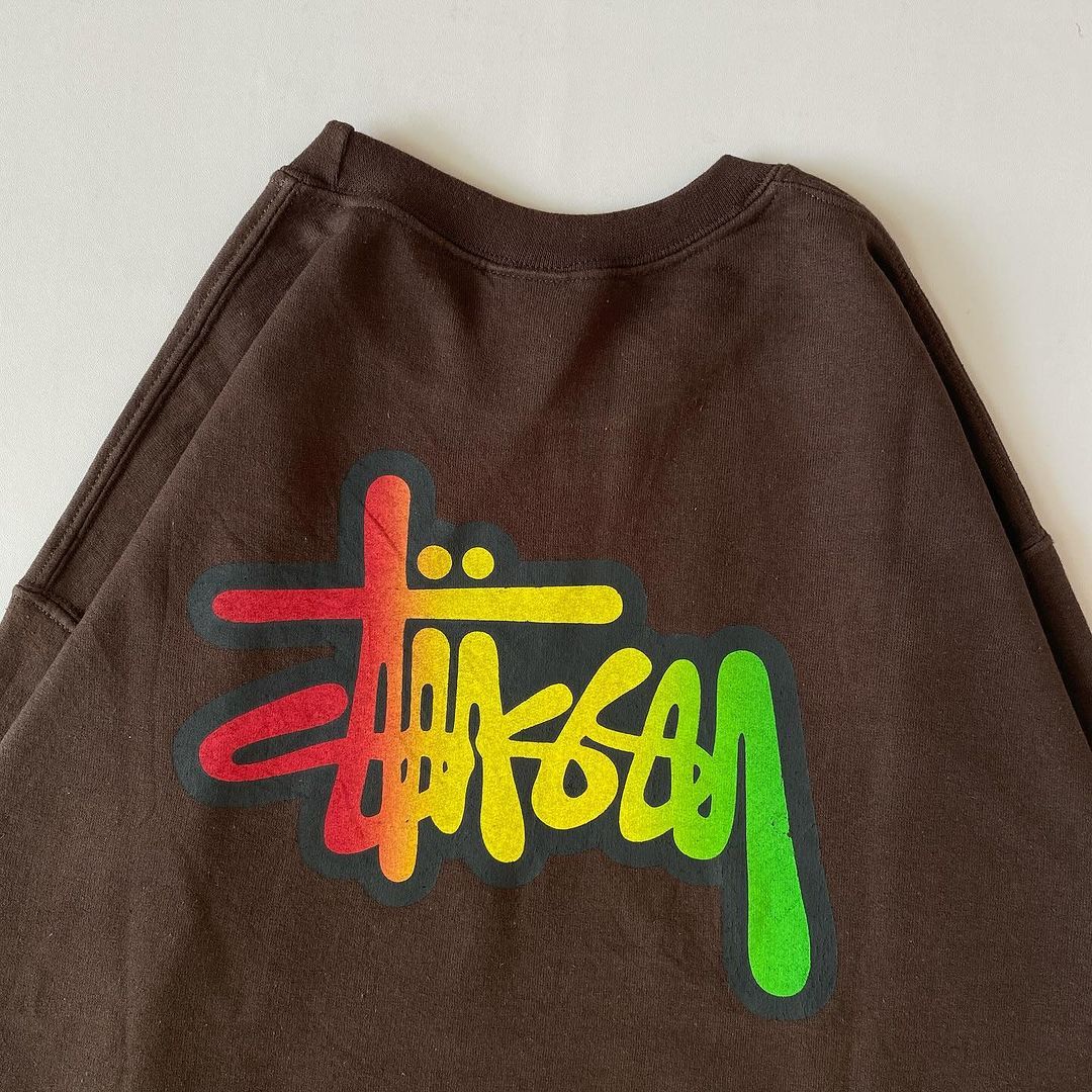 Vintage 🔥Vintage 90s Stussy Rasta Spellout Logo Brown Crewneck | Grailed