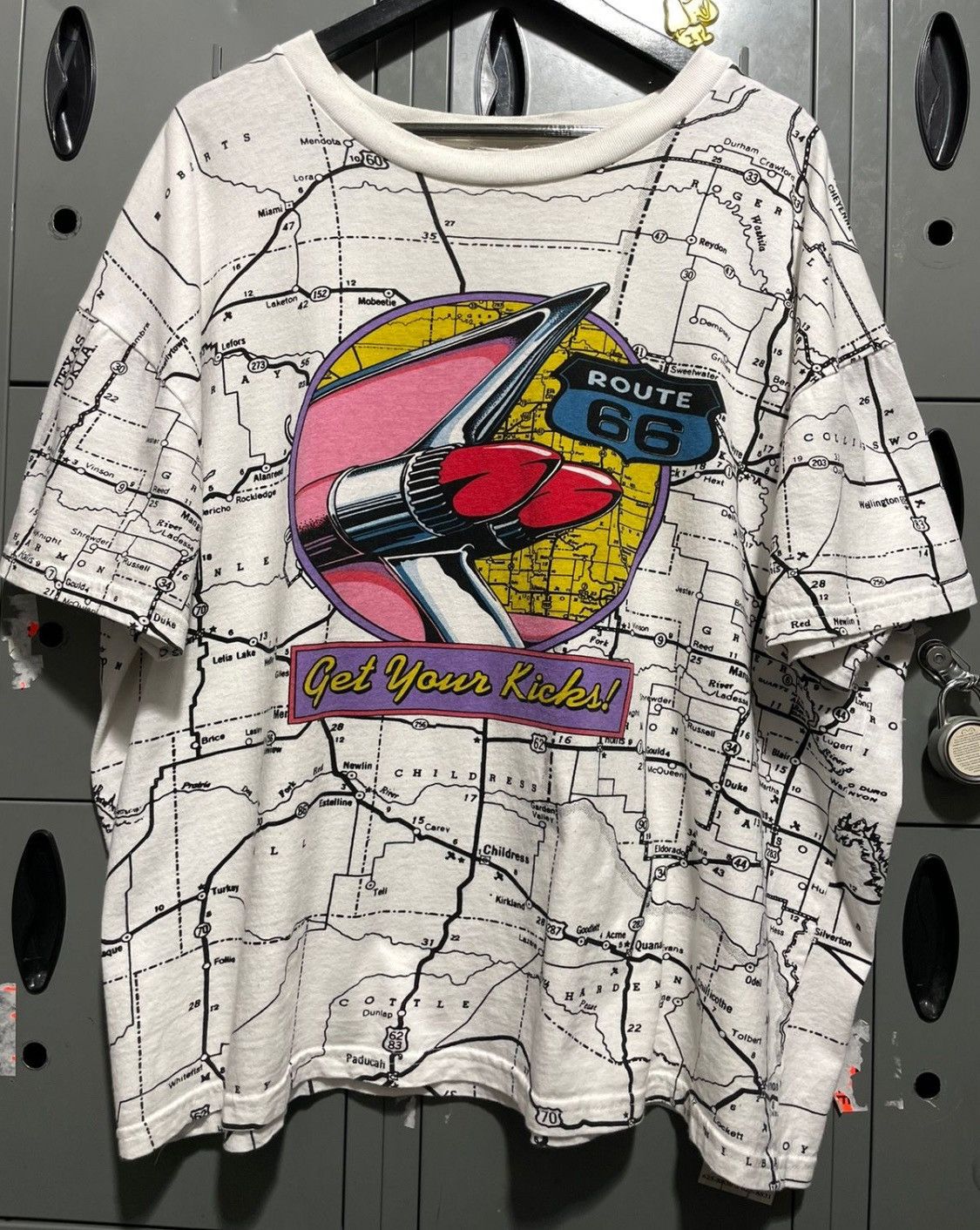 Art × Made In Usa × Vintage 90s Americana Route 66 AOP mega print car ...