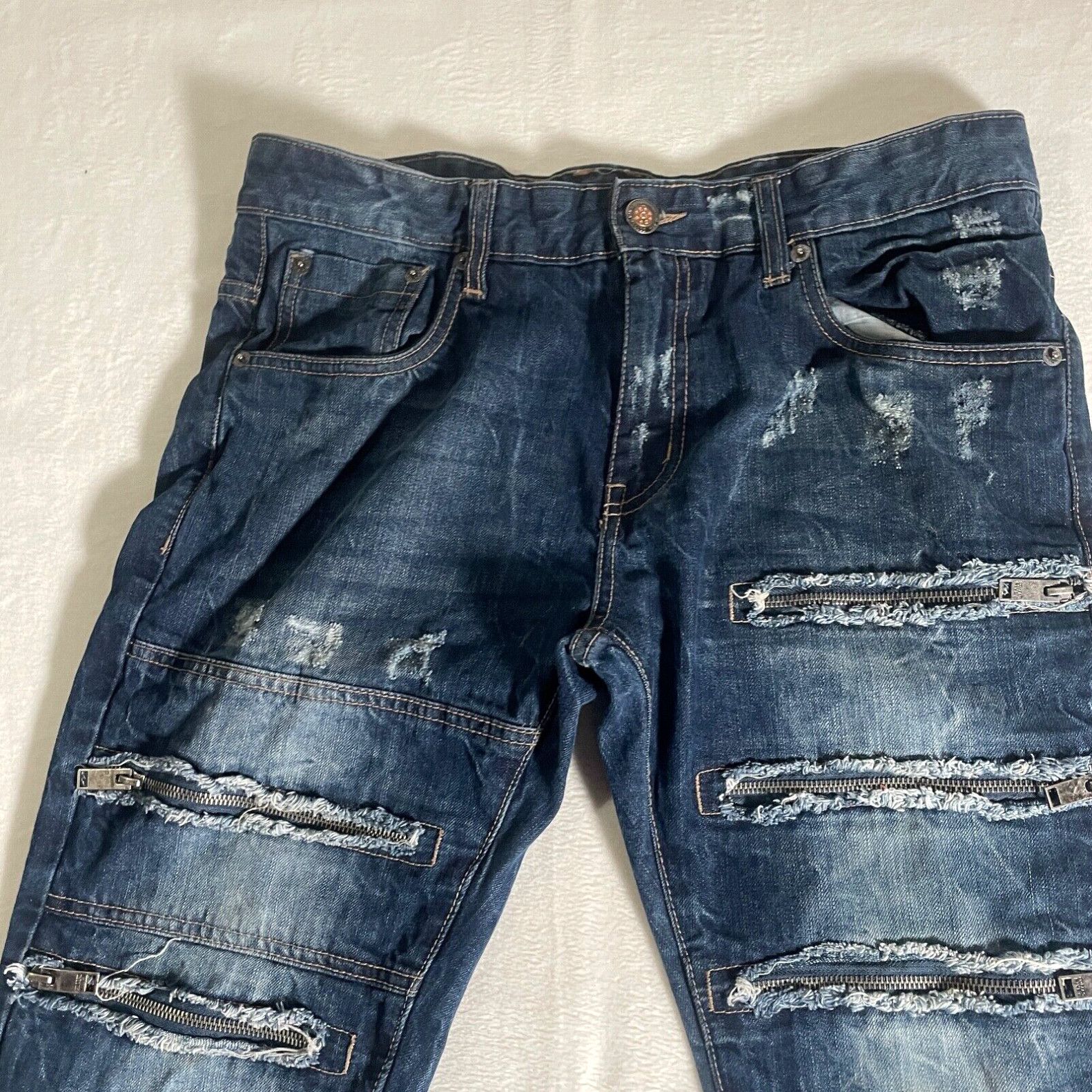 Vintage Copper Rivet Jeans 34 Denim Factory Mens Blue Distressed Street ...