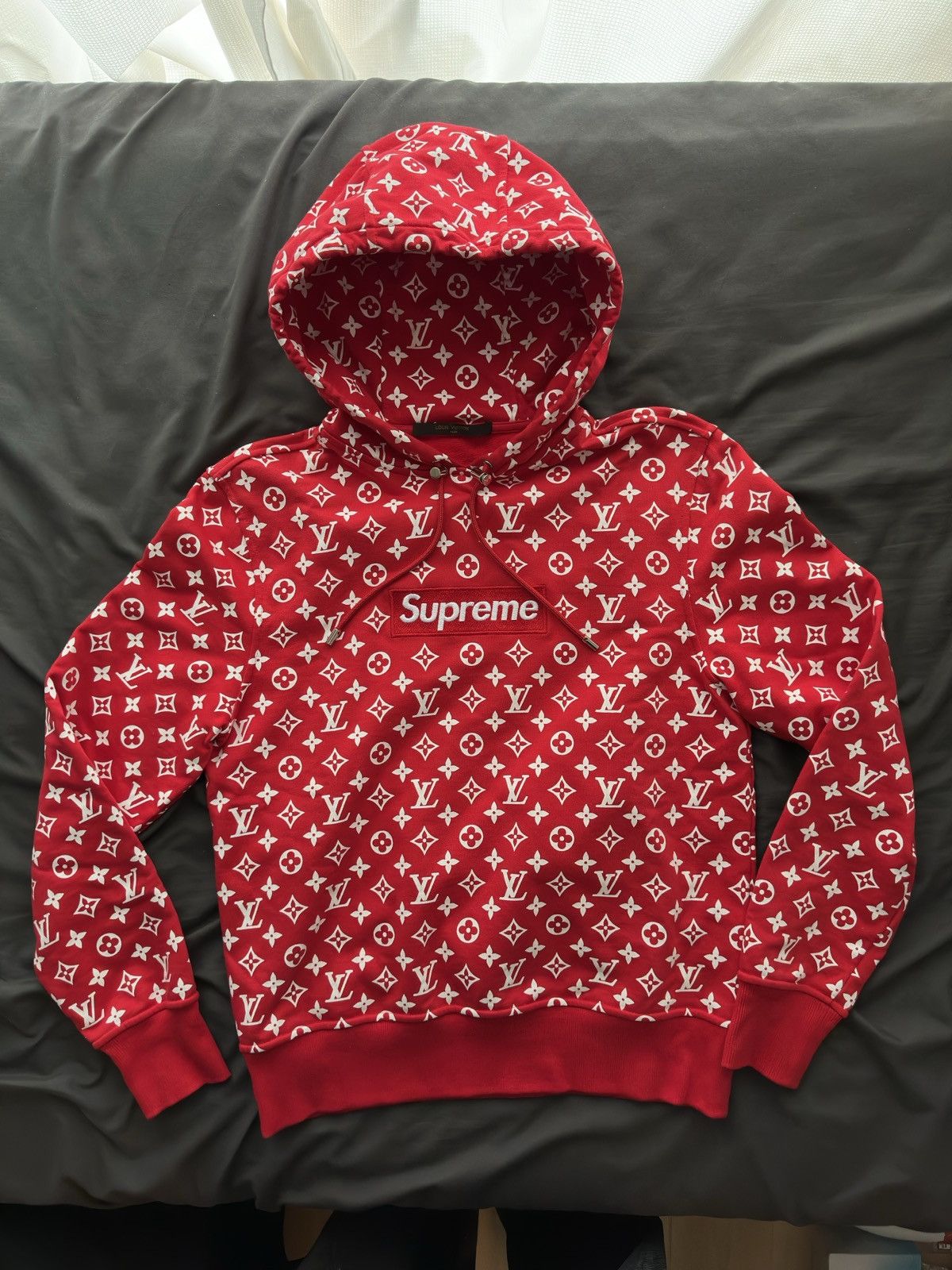 Supreme Louis Vuitton Supreme Red Monogram Box Logo Hoodie | Grailed