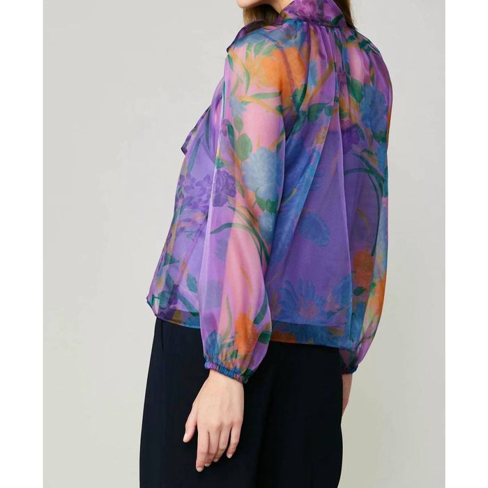Current Air CURRENT AIR Remi Semi-Sheer Blouse In Purple Floral | Grailed