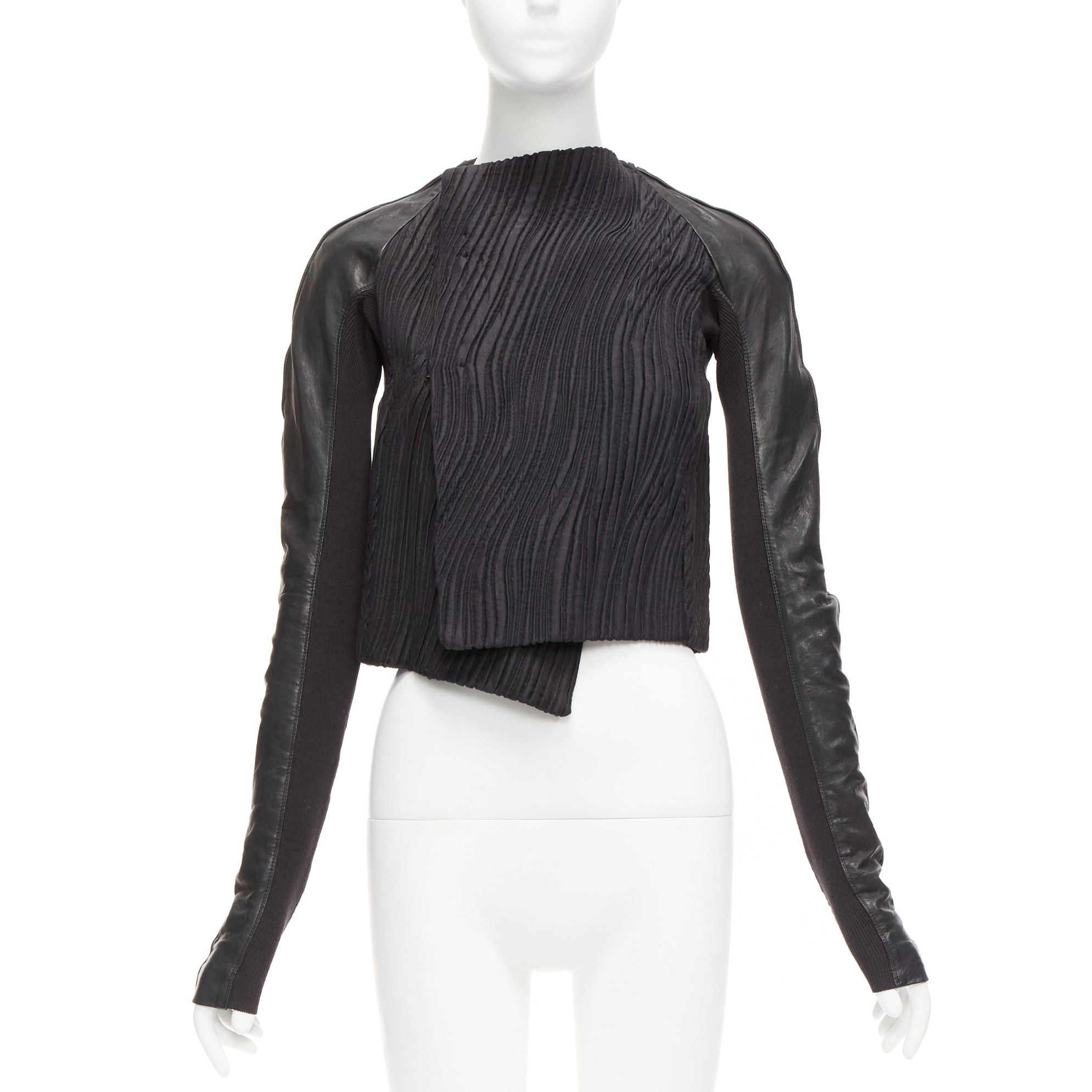 Rick Owens black leather sleeves textured quilted silk jacket IT40 S ...