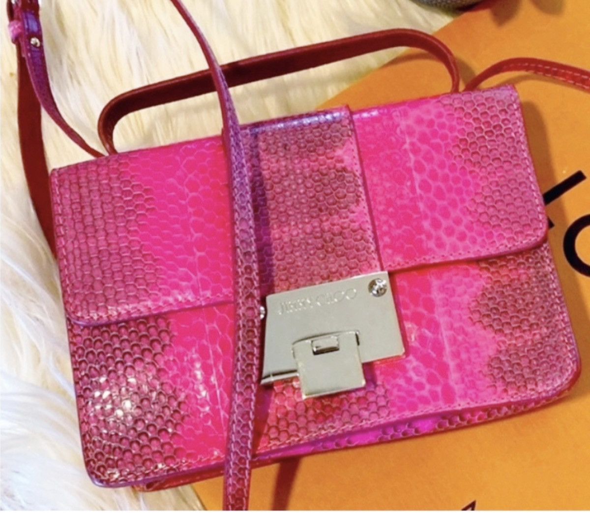 Jimmy Choo Authentic Jimmy Choo Barbie Pink Python Rebel Crossbody Bag ...