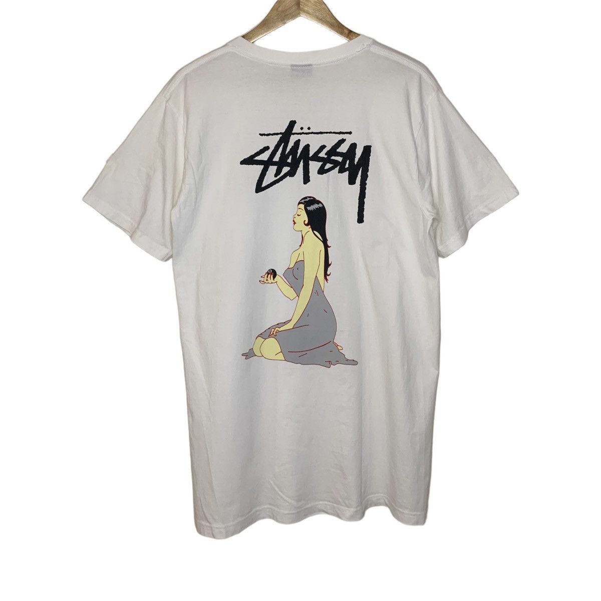 Streetwear × Stussy Stussy 8-Ball Girl Graphic Design White Tee | Grailed