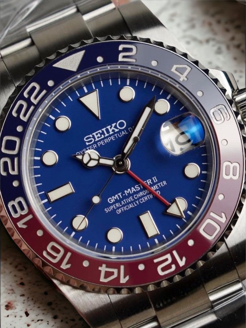 Japanese Brand × Seiko Seiko Mod GMT-Master 2 Blue Dial Pepsi Automatic ...