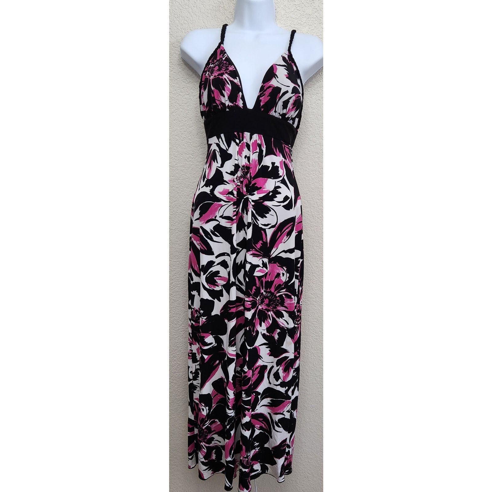 Other Sweet Storm Black Pink Floral Braided Straps Maxi Dress S | Grailed