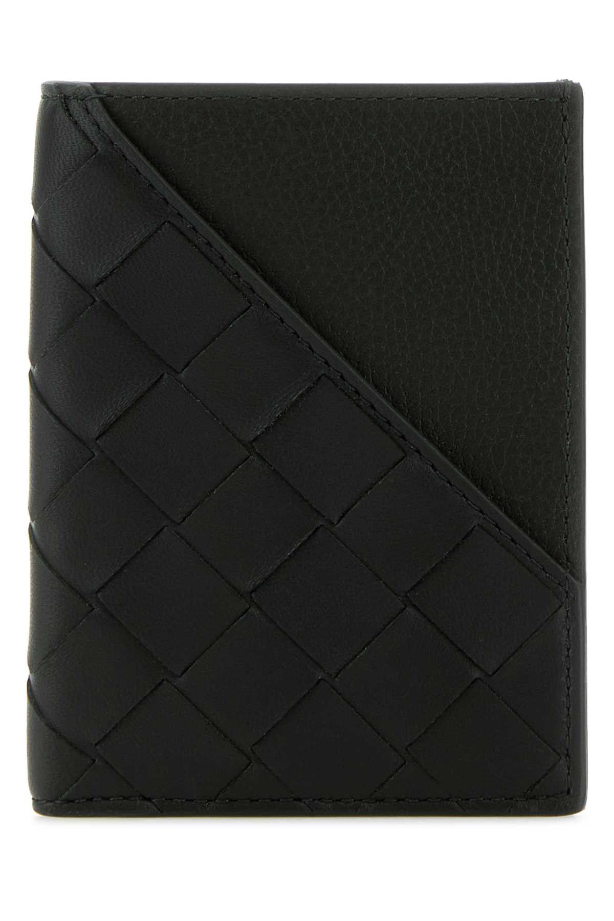 Bottega Veneta Black Leather Intrecciato Diagonal Card Holder | Grailed