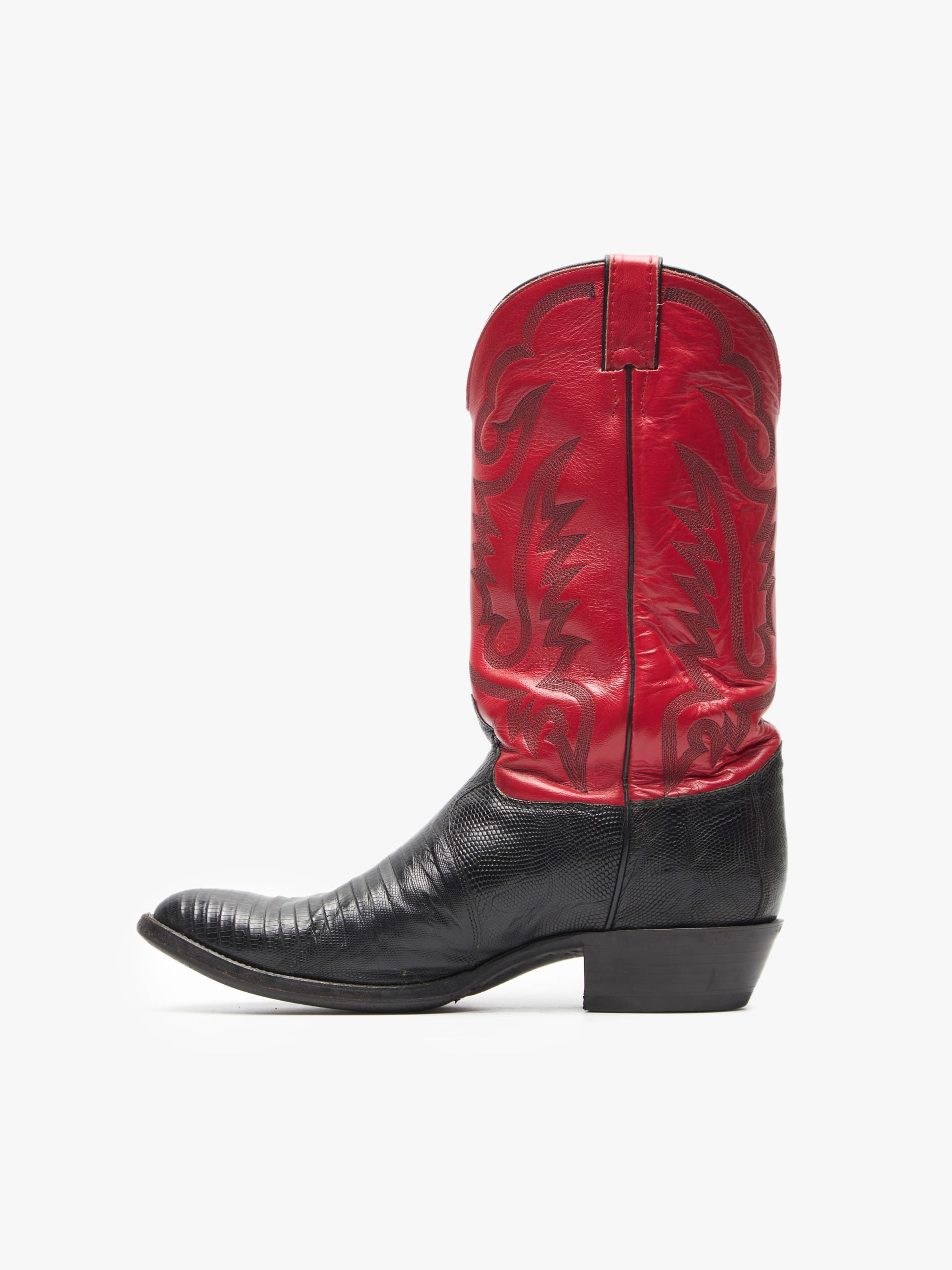 Justin Red And Black Leather High Boots | Grailed