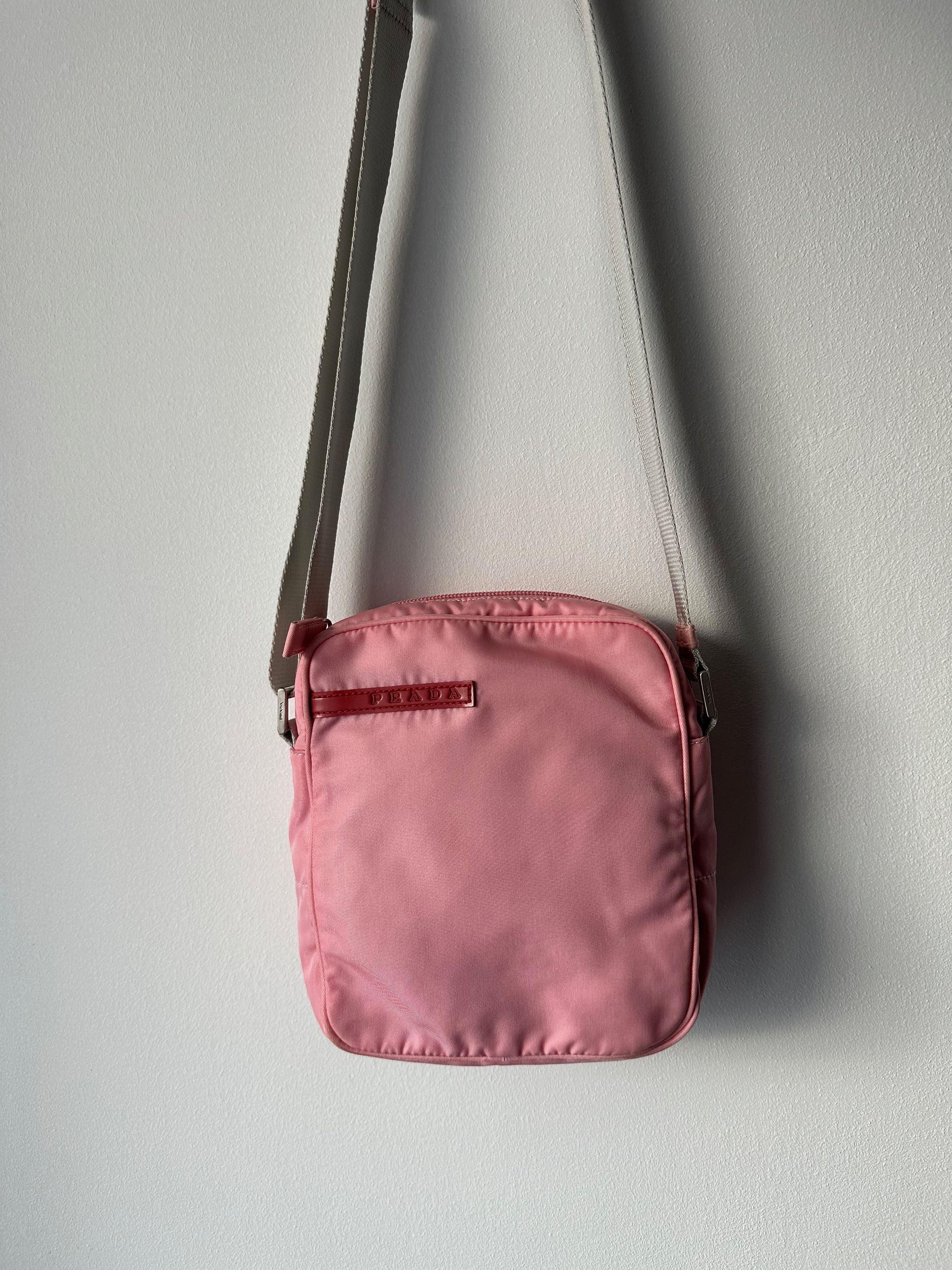 Vintage RARE PRADA crossbody pink rose Nylon bag Linea Rossa Red Tab ...