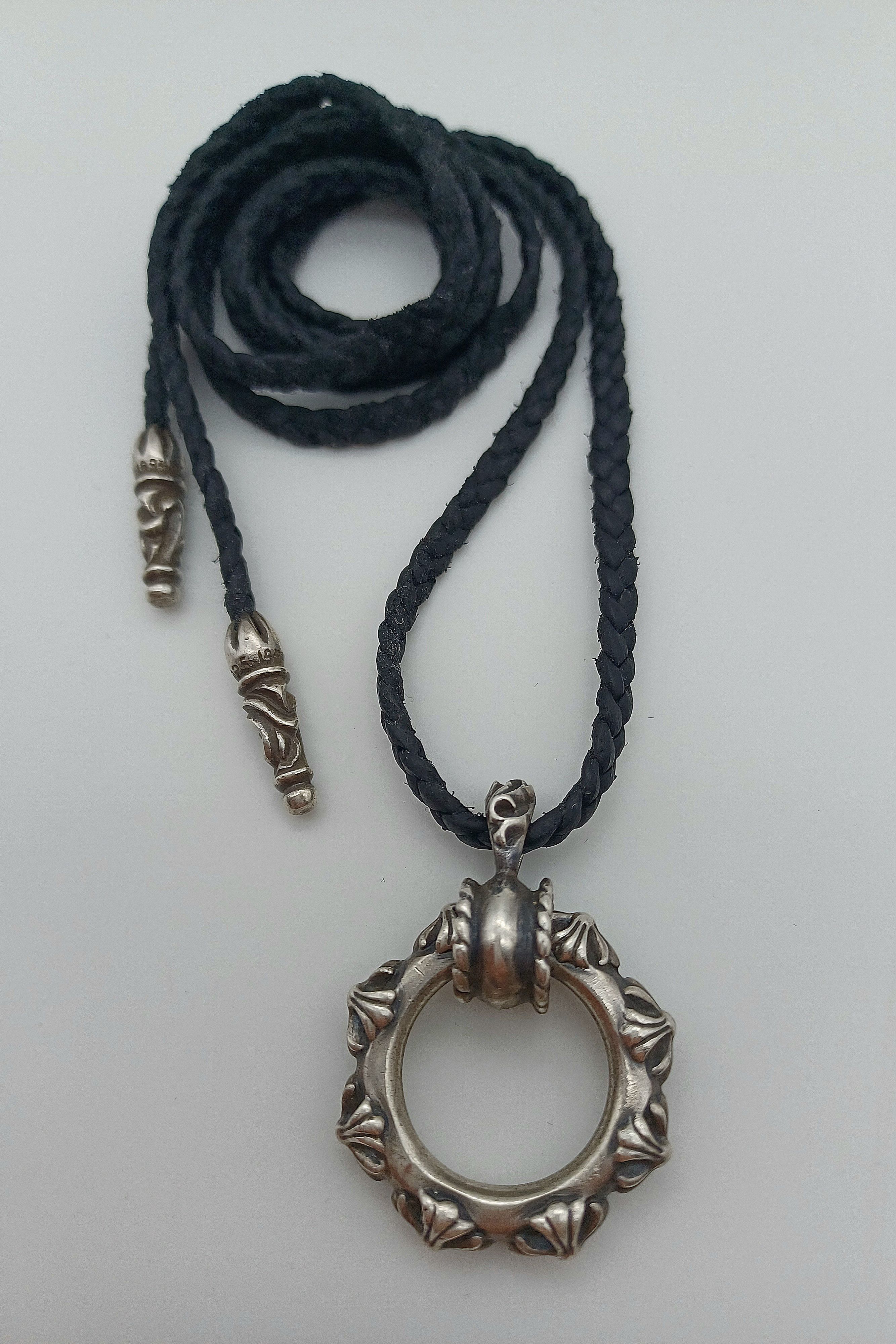 Chrome Hearts Chrome Hearts Cross Loop braided leather necklace scroll ...