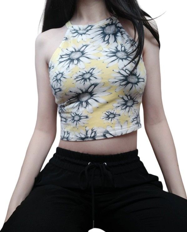 Avant Garde Crop top floral yellow coquette alternative y2k cottagecore ...