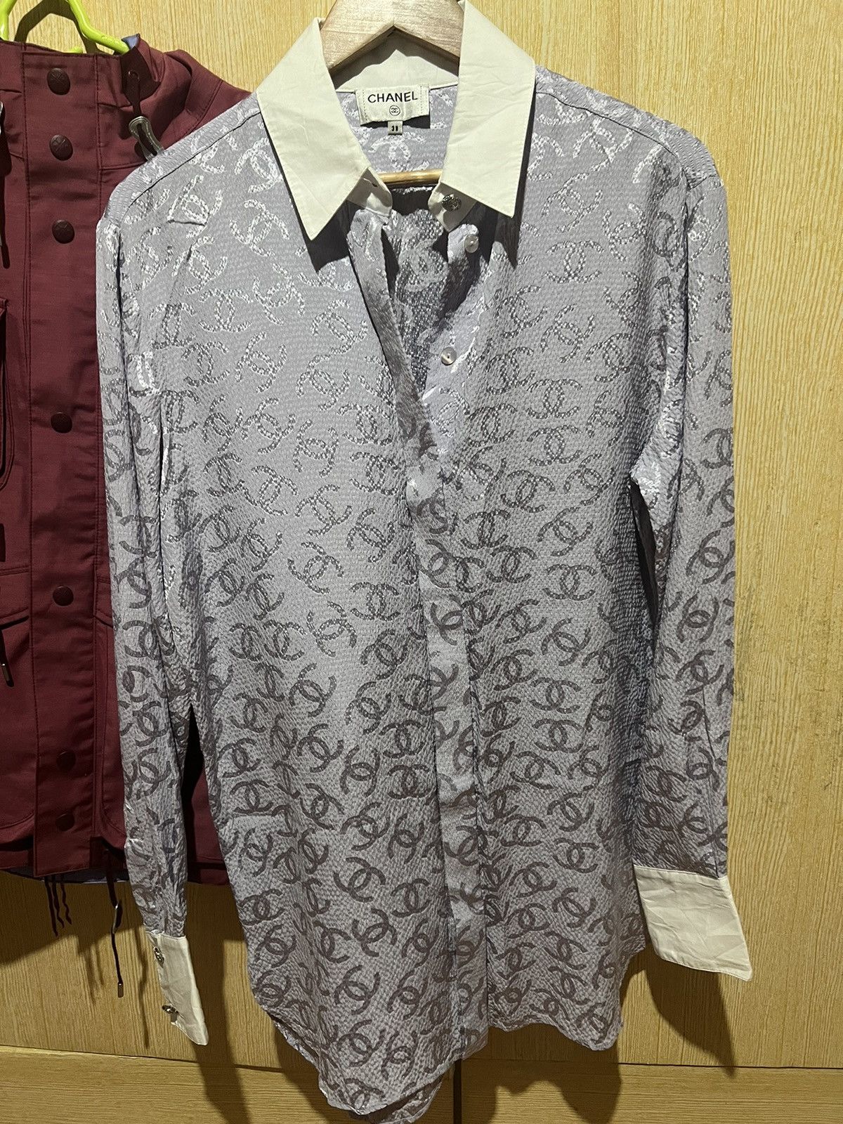 Chanel Chanel Lilac Silk Logo Shirt Dress | Grailed