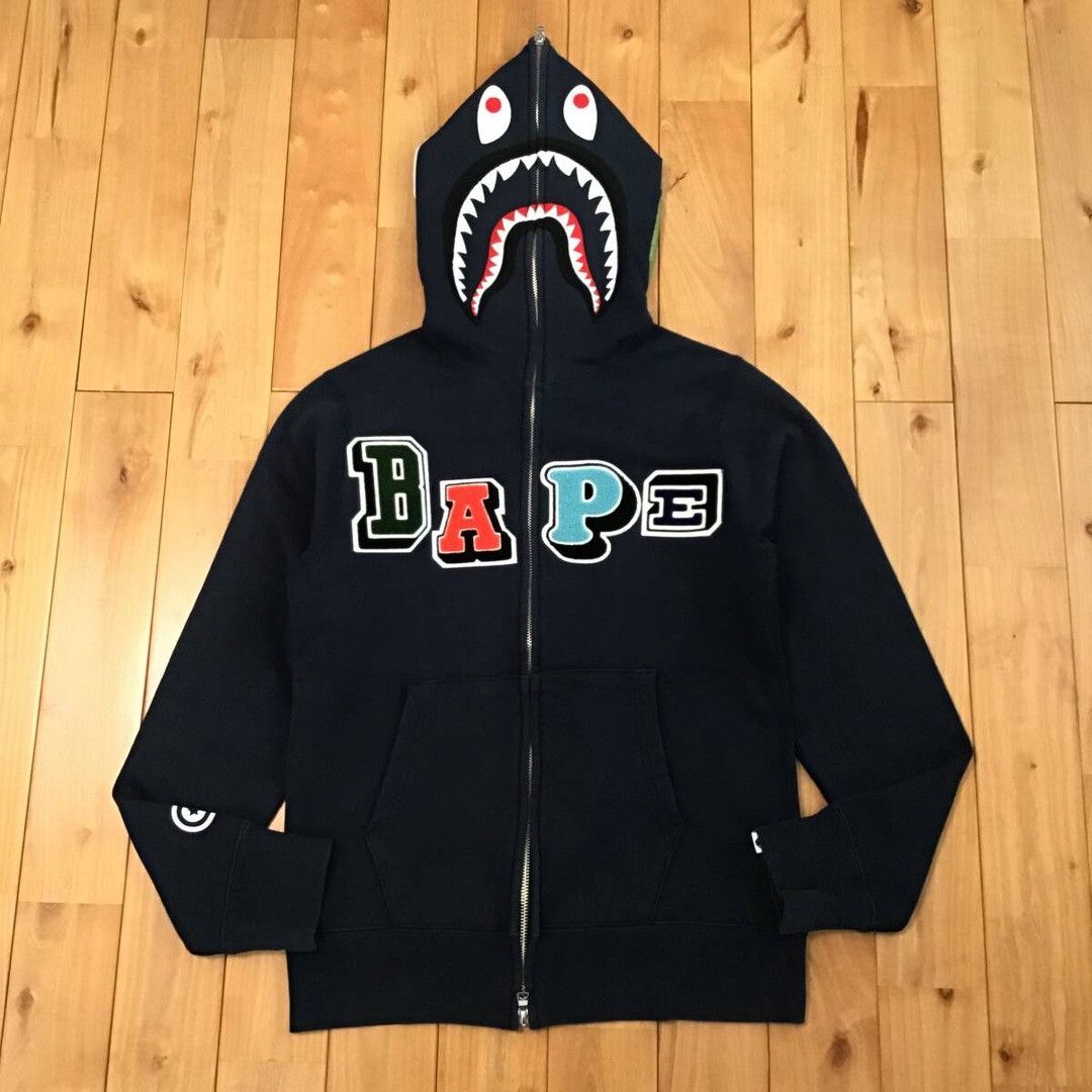 Bape BAPE logo multi fonts shark full zip hoodie a bathing ape | Grailed