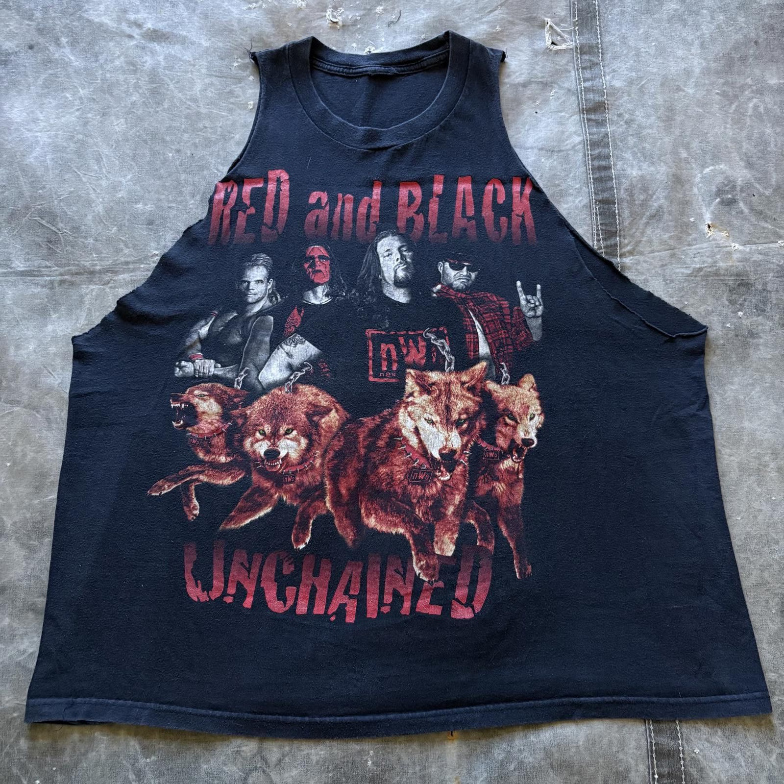 WWE Vintage 90s WWE NWO Unchained Wolves Wrestling Cutoff Shirt | Grailed
