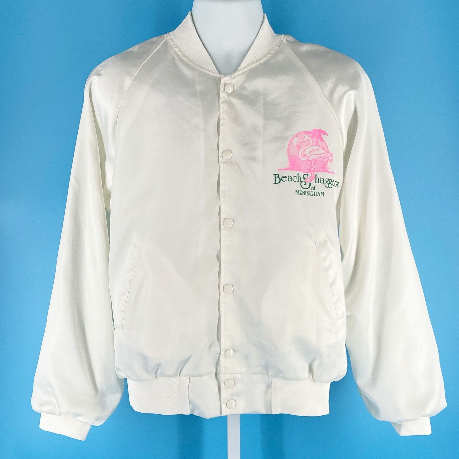 Vintage 90s Beach Shaggers white satin bomber jacket 1990s vintage ...