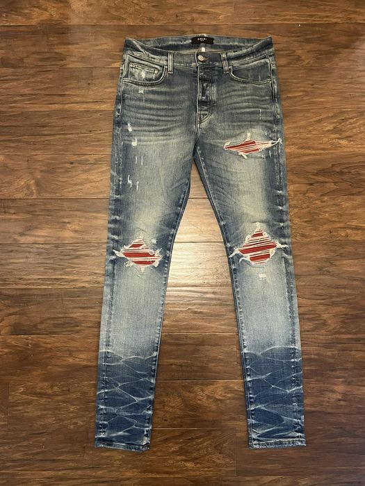 Amiri Amiri Mx1 Indigo with Red Patches | Grailed