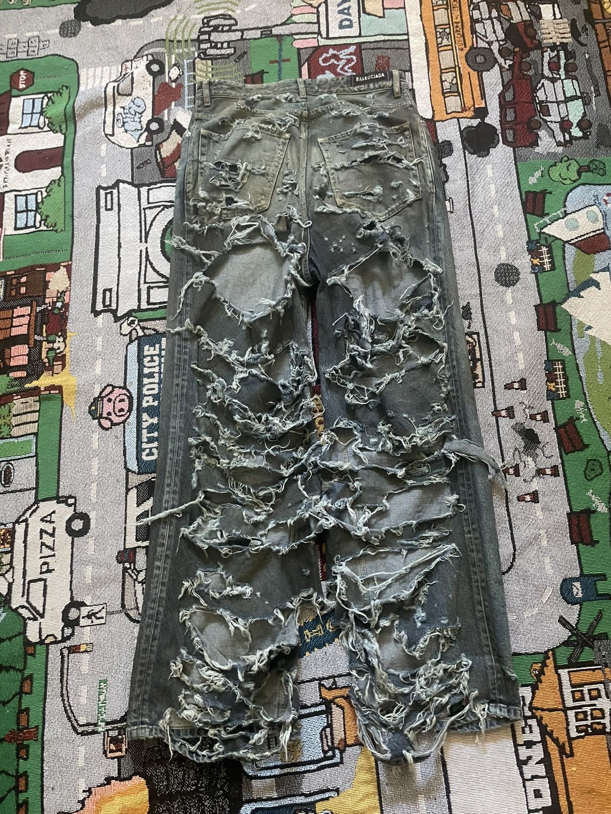 Balenciaga RARE oil spill super destroyed denim jeans | Grailed