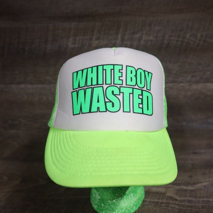 Vintage White Boy Wasted Neon Green Snap back Trucker Hat Drinking Hat ...