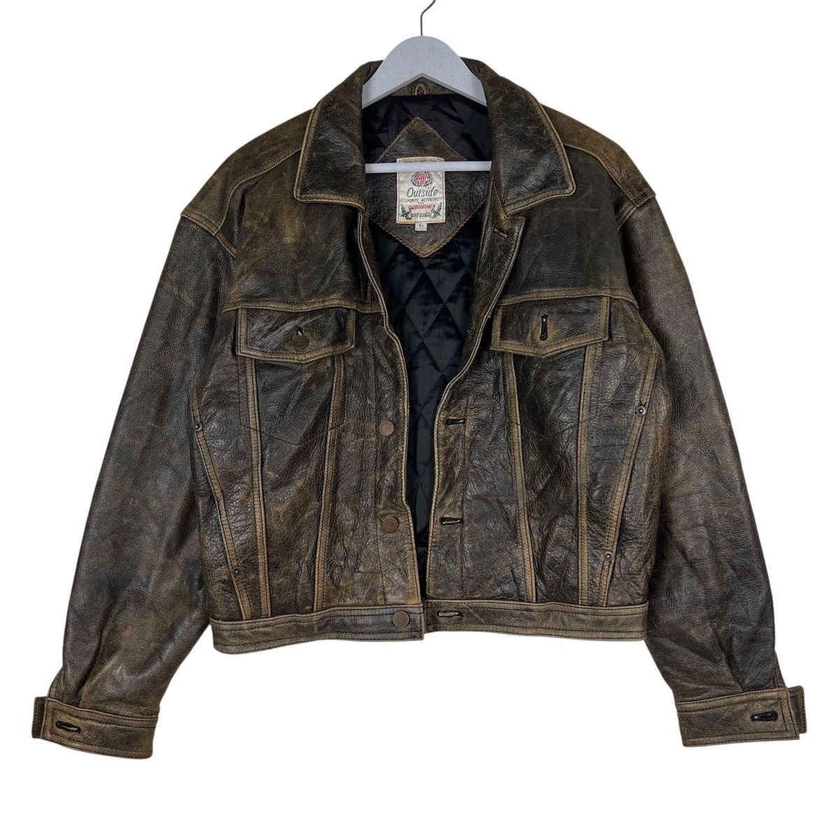 Chevignon × Leather Jacket × Vintage 🔥VINTAGE OUTSIDE CHEVIGNON OUTDOORMEN LEATHER TRUCKER ...