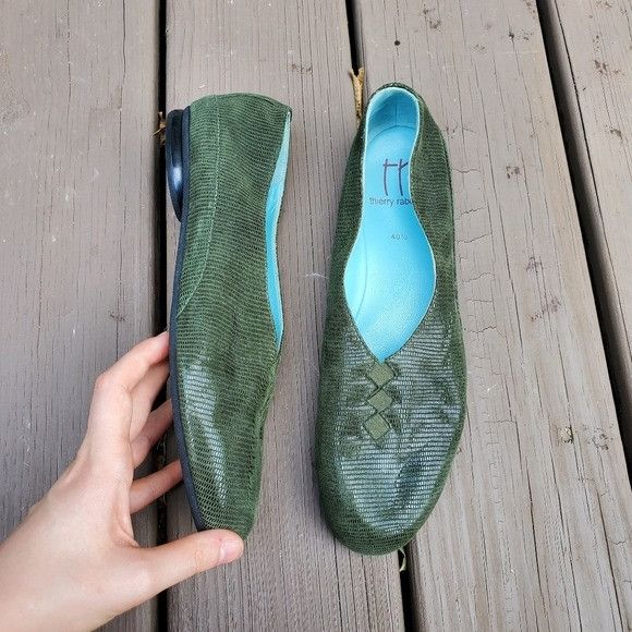Designer Thierry Rabotin Grace Sahara Sage Green Leather Ballet Flats ...