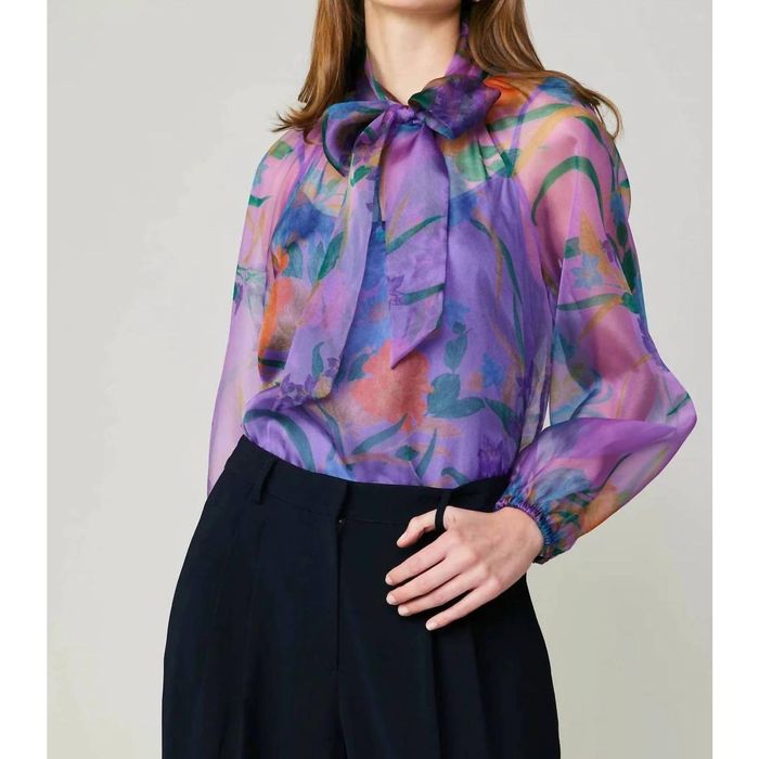Current Air CURRENT AIR Remi Semi-Sheer Blouse In Purple Floral | Grailed
