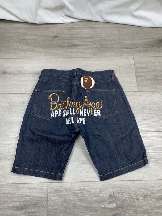 Bape Champion Logo Denim Shorts | Grailed