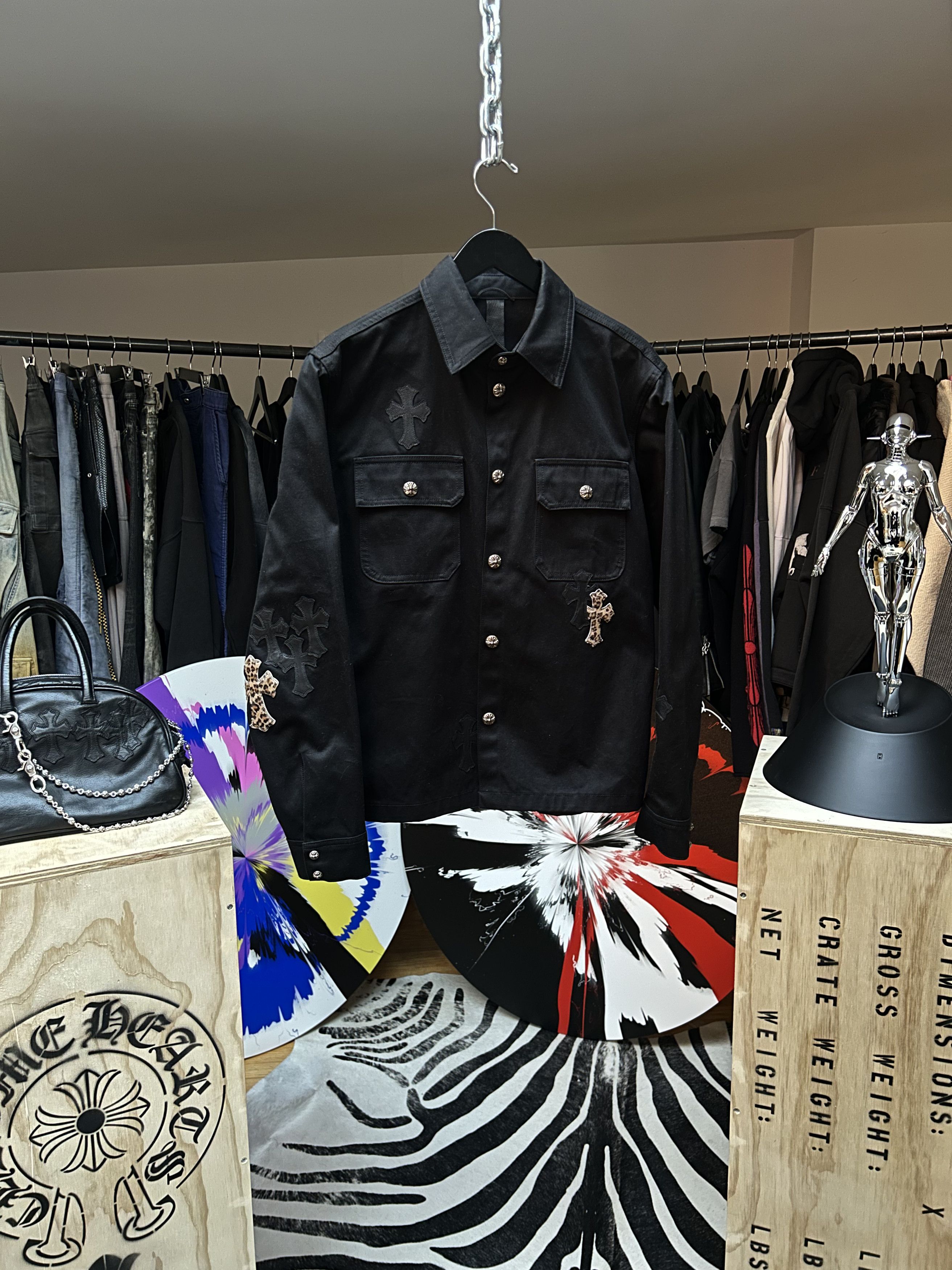 Chrome Hearts Chrome Hearts Work Dog Cheetah & Black Cross Patch Jacket ...