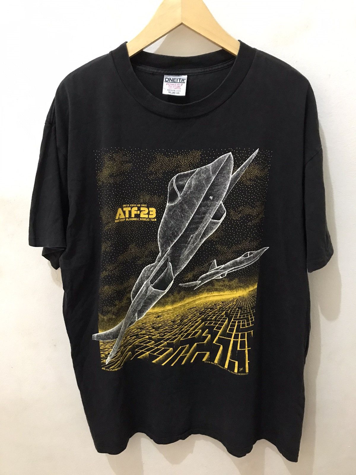 Made In Usa × Vintage Vintage 1990s Blackbird ATF-23 Fighter Jet Neon ...