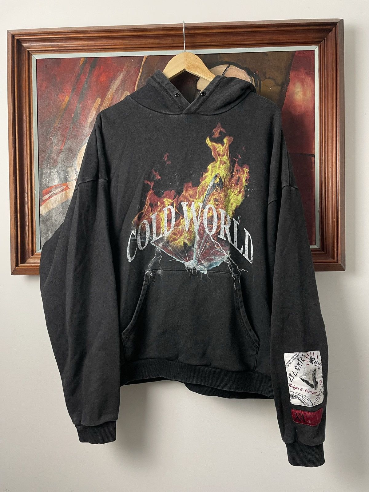 Rap Tees Lil Skies Hoodie Merch Rap Washed Flame Cold World Rare | Grailed