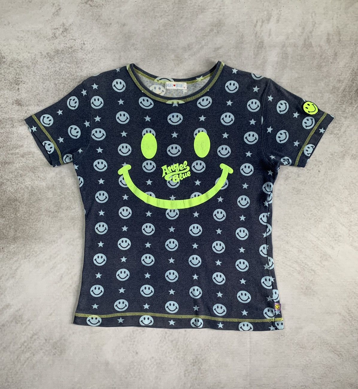 Japanese Brand 2000s Angel Blue smiley face tee | Grailed