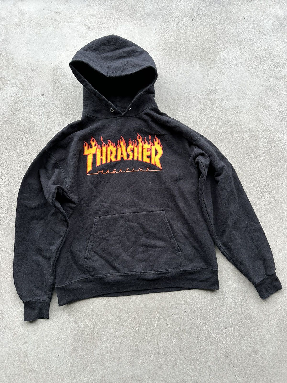 Vintage Vintage Thrasher Skateboard Magazine Black Hoodie Flames | Grailed