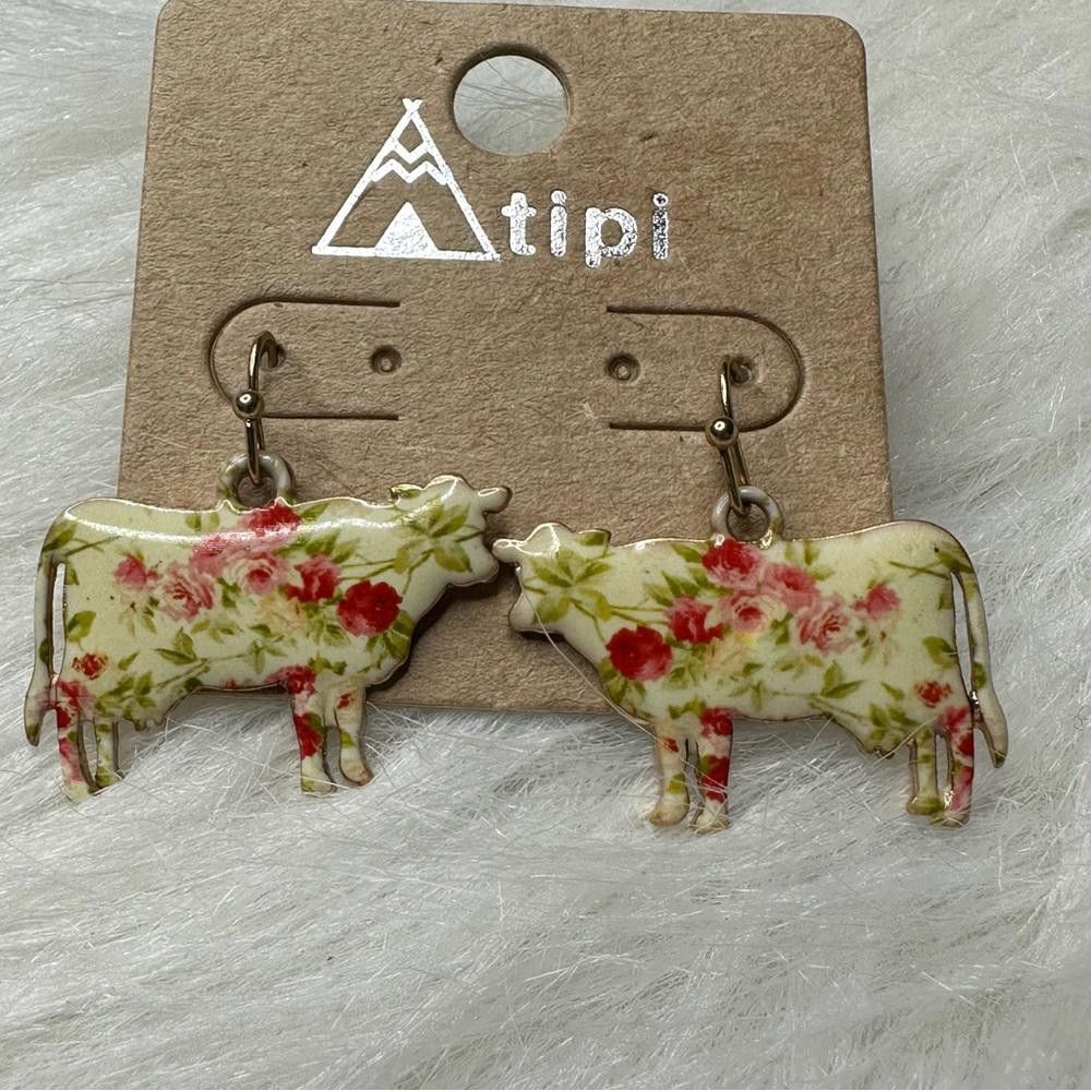 Designer Tipi Floral Cow Earrings Cute & Quirky Farm-inspired Jewelry ...