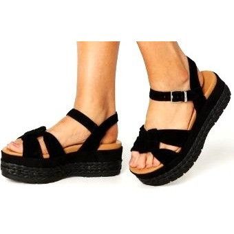 Ugg UGG Black Suede Raffia Wrapped Platform Neusch Sandals Women | Grailed