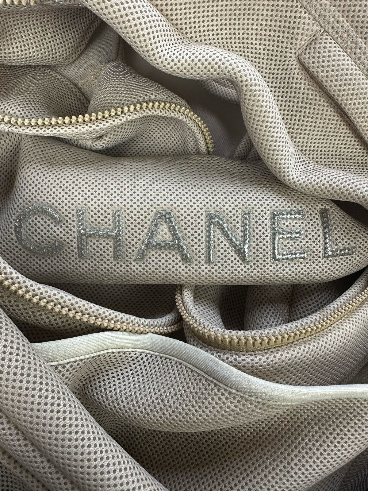 Chanel SS03 Chanel Identification Sport Beige Logo Mesh Jacket | Grailed