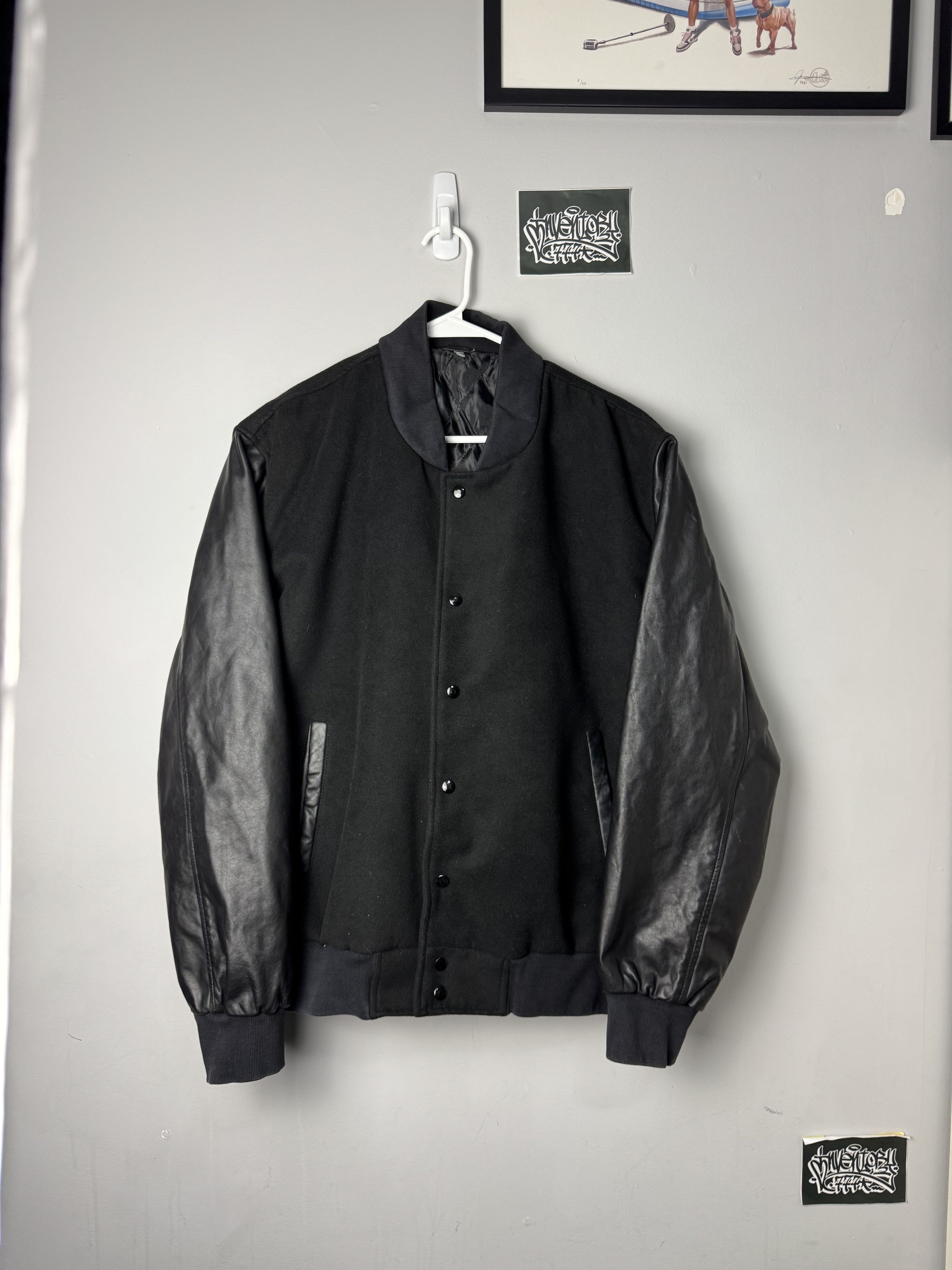 Varsity Jacket × Vintage Blank Varsity Jacket - Leather / Wool - Quilted Linen | Grailed