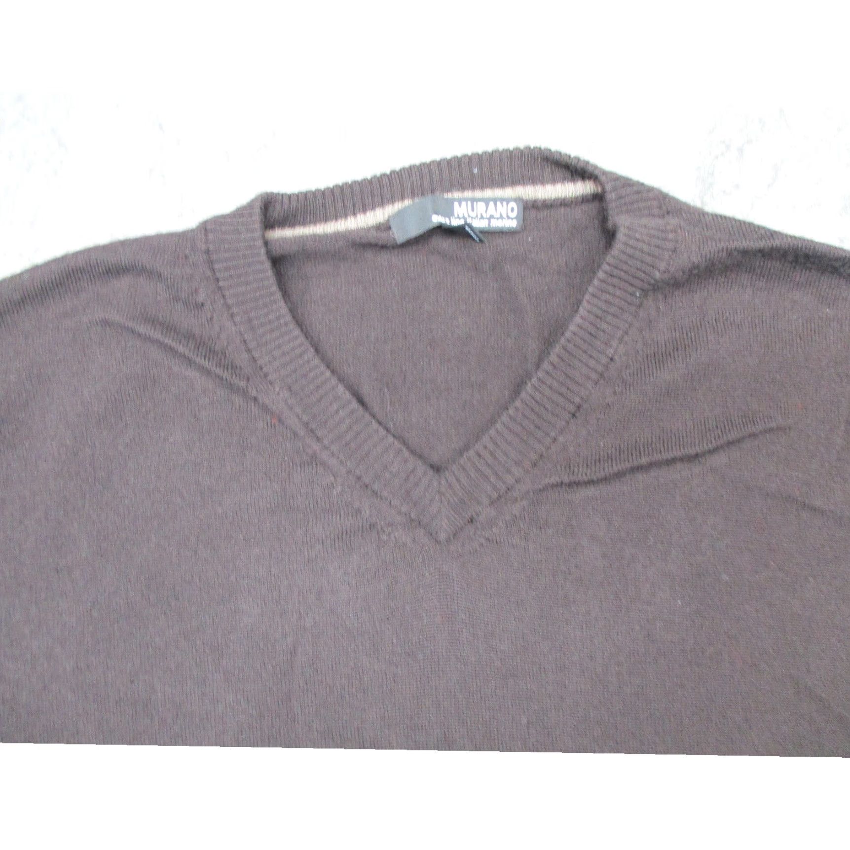 Murano Brown Merino Wool V Neck Knit Pullover Sweater for Men in Extra ...