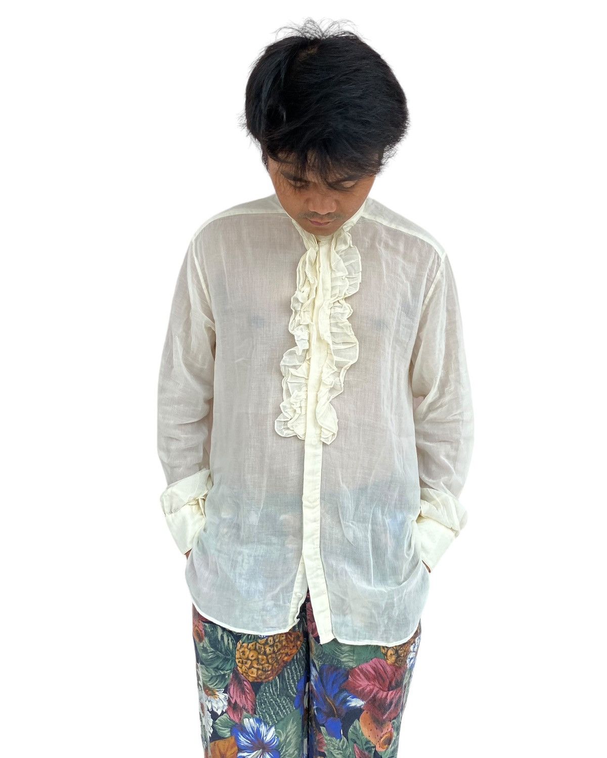 Gucci × Tom Ford 2000s Gucci by Tom Ford - Ruffled Sheer Mesh Top Shirt ...