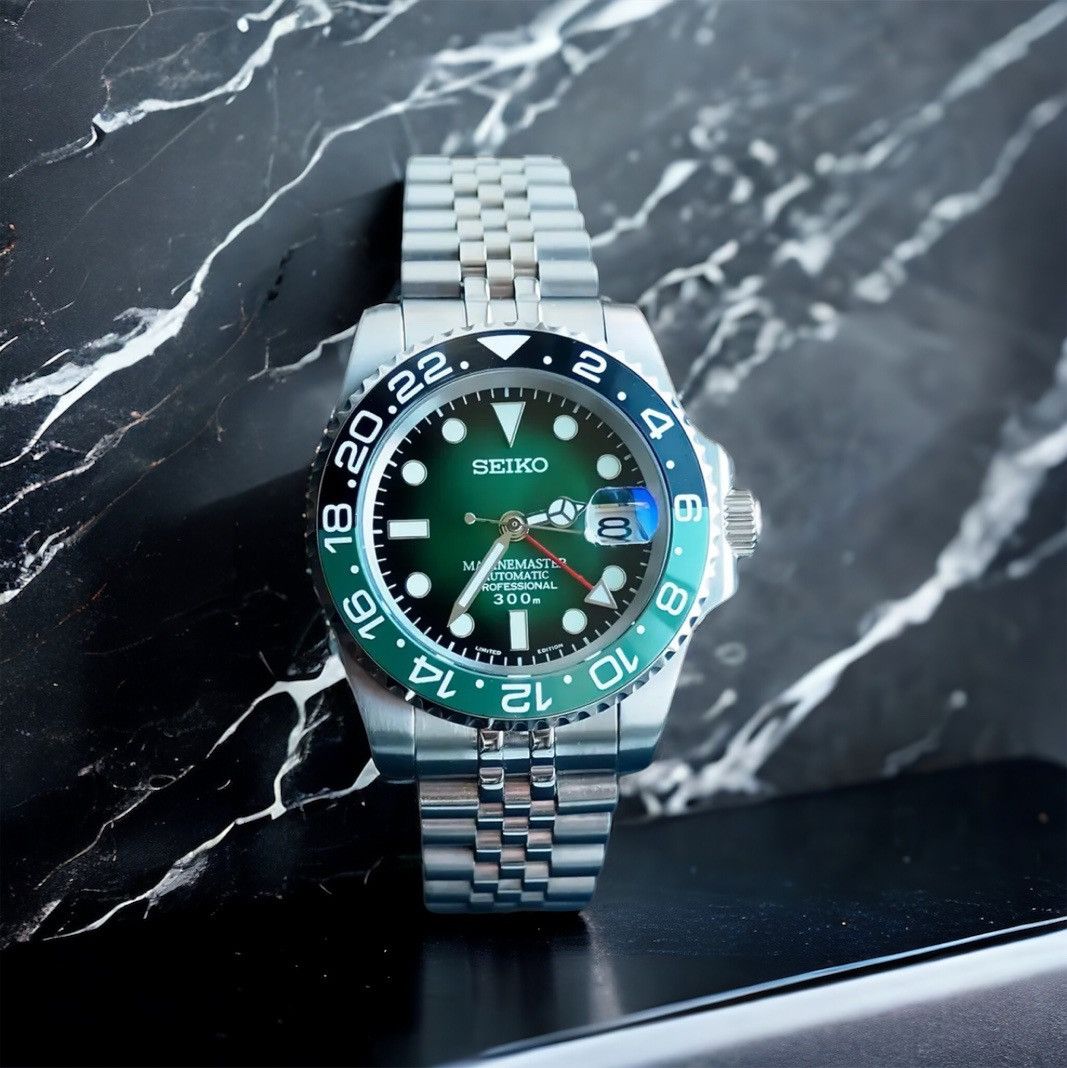Seiko Seiko Mod GMT-Master 2 Sprite Green Dial Jubilee Watch 41mm | Grailed