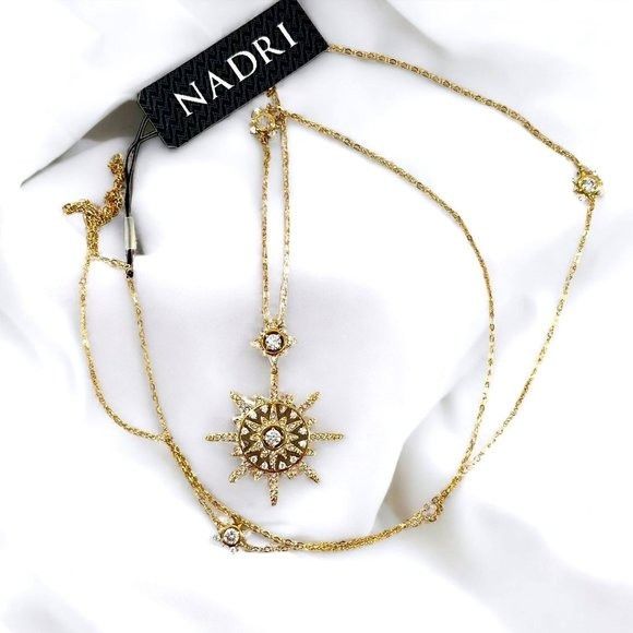 Designer Nadri Liberty Gold Cubic Zirconia Long Pendant Necklace | Grailed