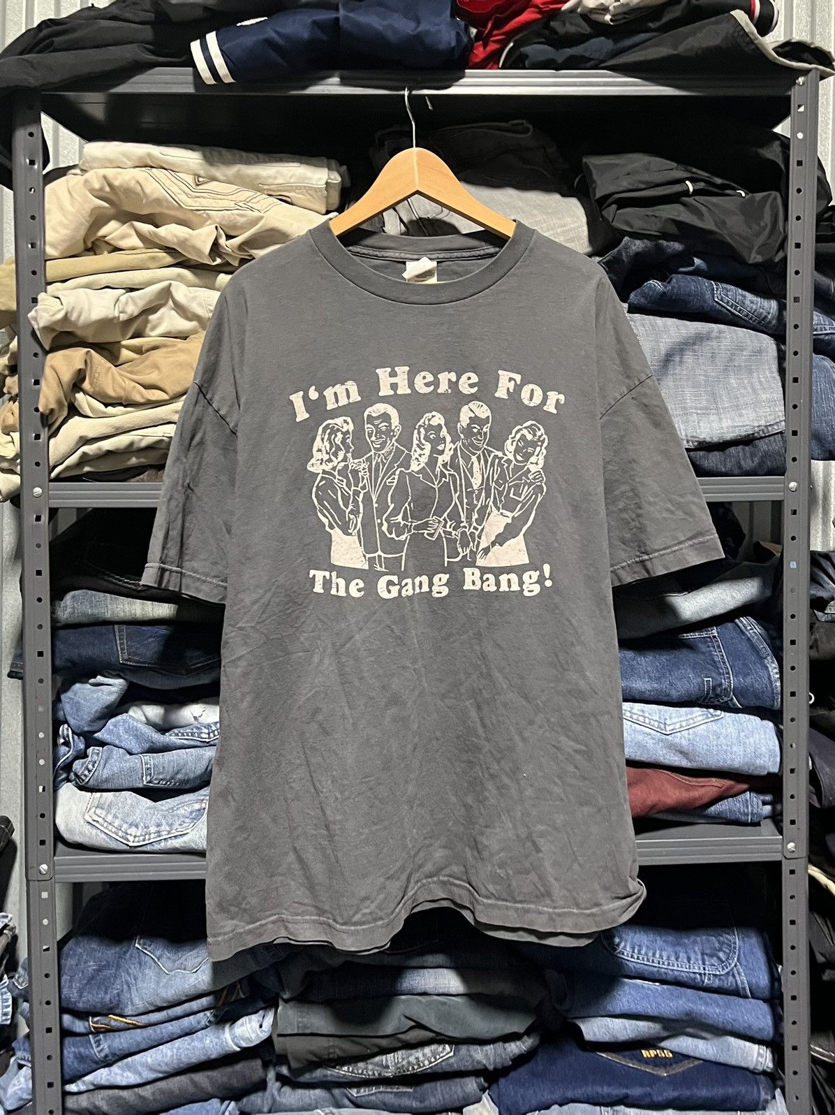 Streetwear × Vintage Crazy Vintage Y2K Gang Bang Pornstar Sex Humor Tee ...