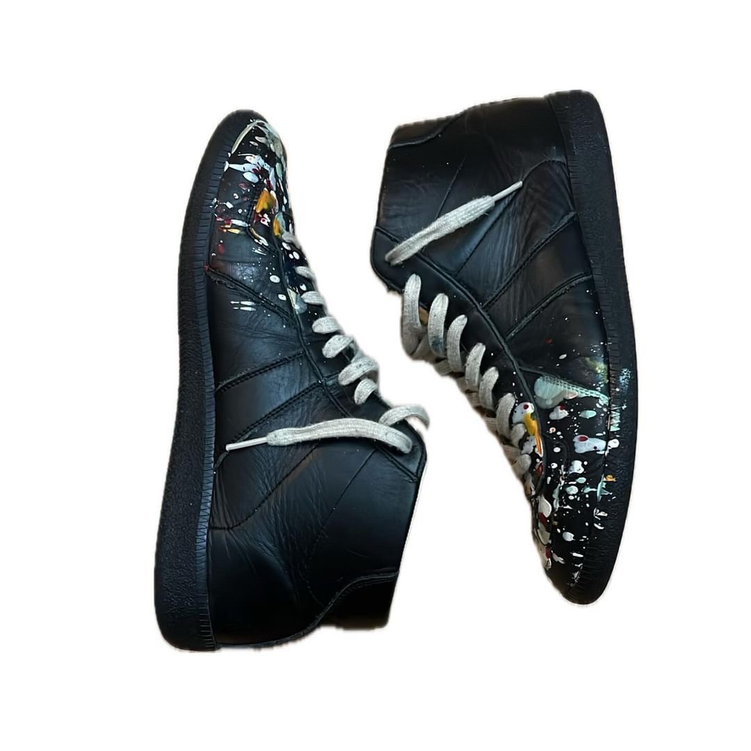 Maison Margiela Maison Margiela Black Paint Splatter Hi-Top GATs | Grailed