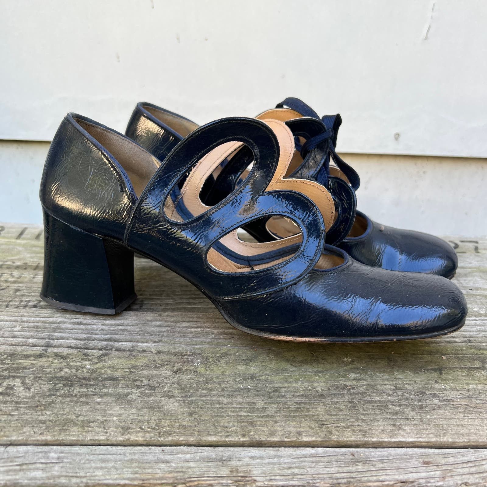 Vintage 60s Fantasy by Vogue navy patent butterfly wing heels pumps ...